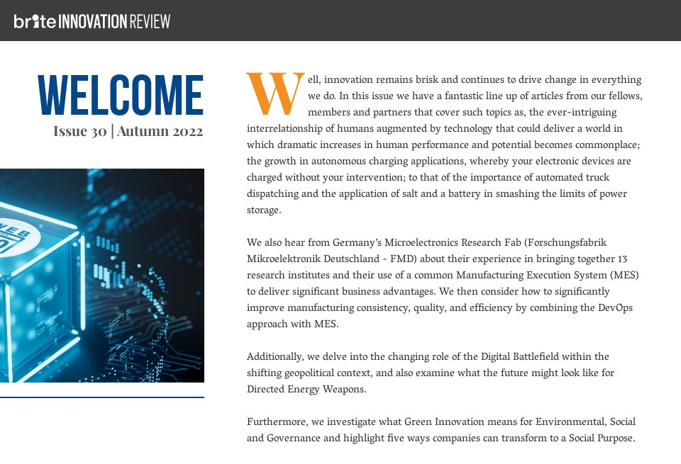 From the editor - Brite Innovation Review | Issue 30 | Autumn 2022