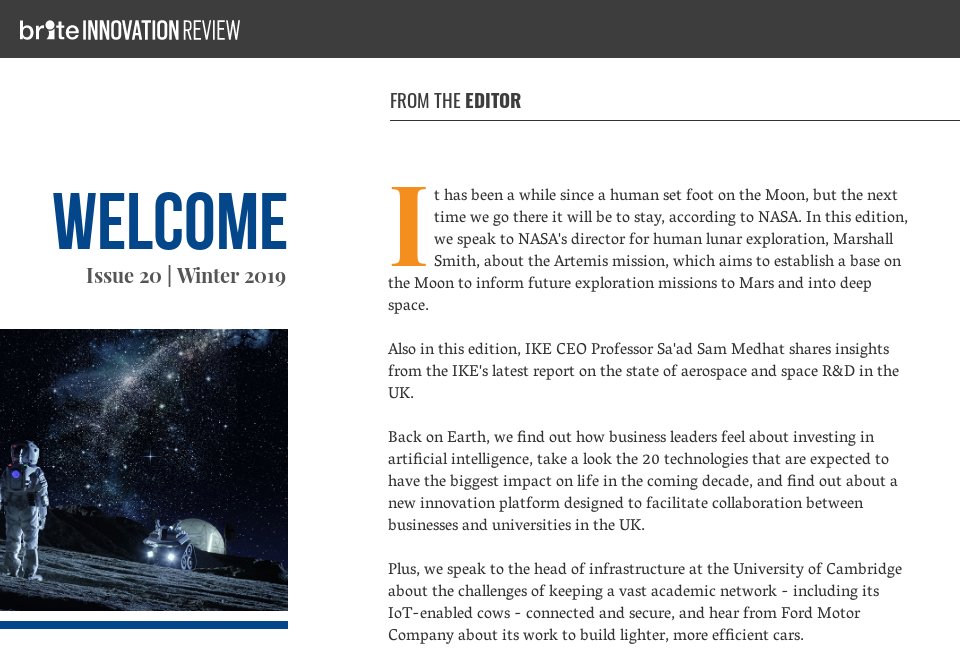 From the editor - Brite Innovation Review | Issue 20 | Winter 2019